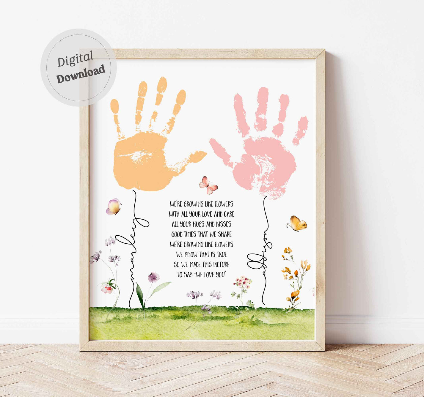 Handprint Flower art with poem - We are growing like a flowers – AlniPrints